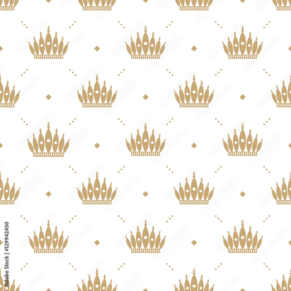 Seamless pattern in retro style with a gold crown on a white background ...
