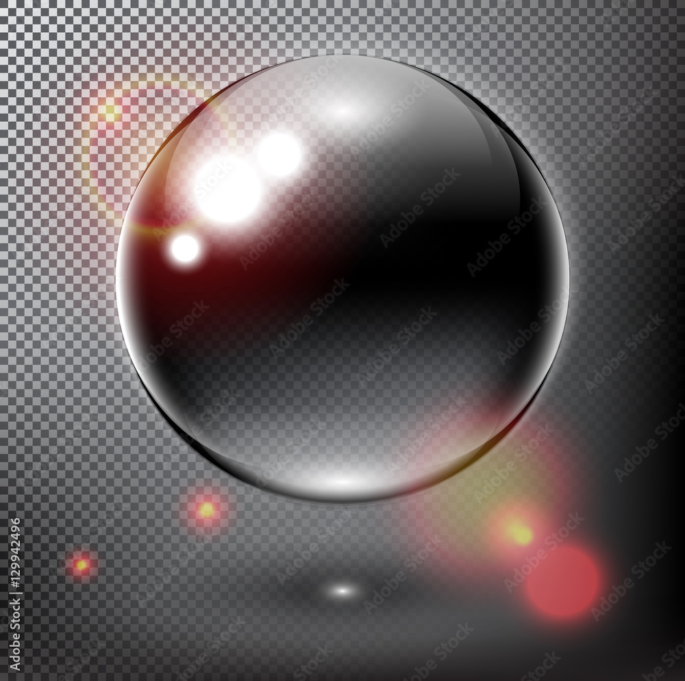 Black glass sphere. Transparent glass ball. Isolated with realistic ...