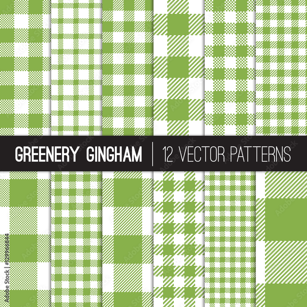 Vecteur Stock Green Gingham and Buffalo Check Plaid Patterns in White ...