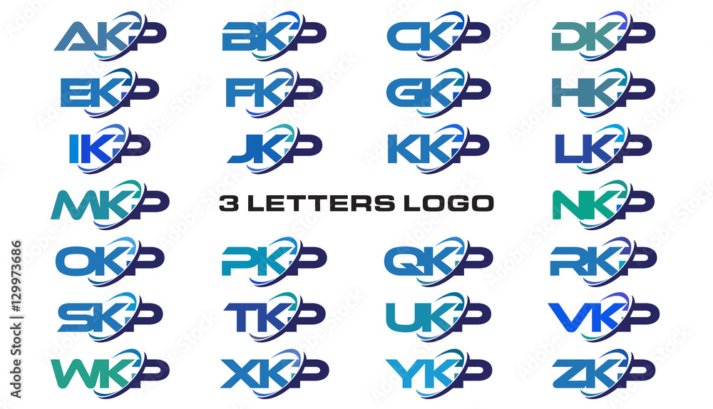 3 letters modern generic swoosh logo AKP, BKP, CKP, DKP, EKP, FKP, GKP ...