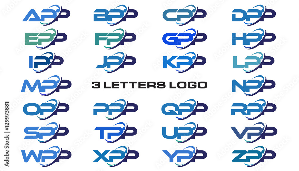 3 letters modern generic swoosh logo APP, BPP, CPP, DPP, EPP, FPP, GPP ...
