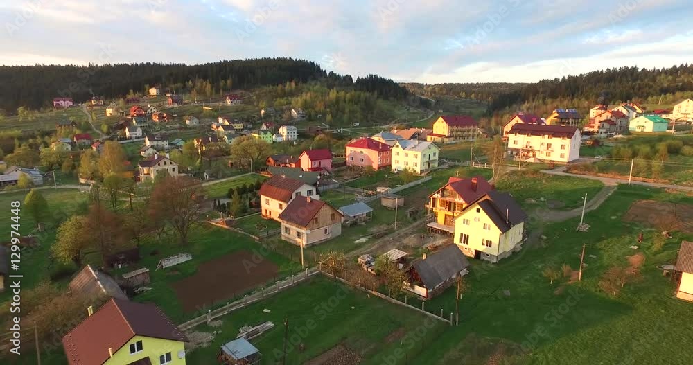Small village near the forest. Aerial view Stock Video | Adobe Stock