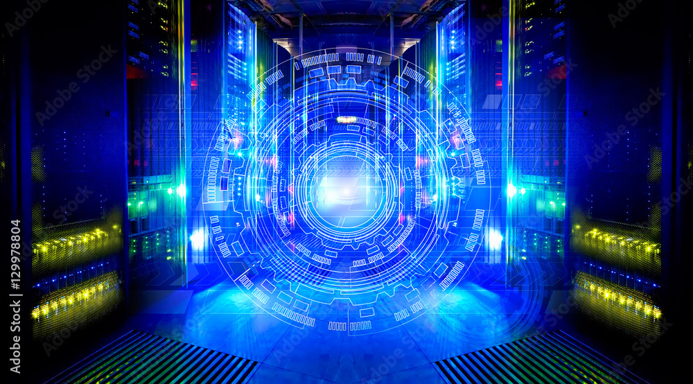 futuristic techno design on background of fantastic supercomputer data ...