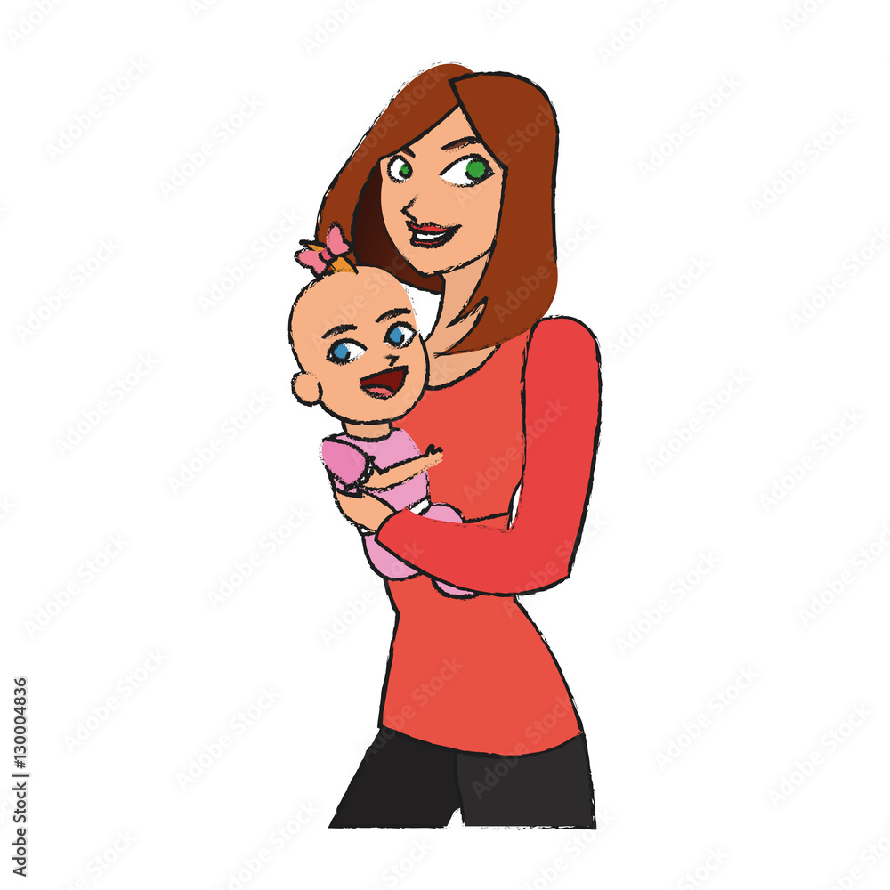 Baby and mother cartoon icon. Child kid little small and infant theme ...