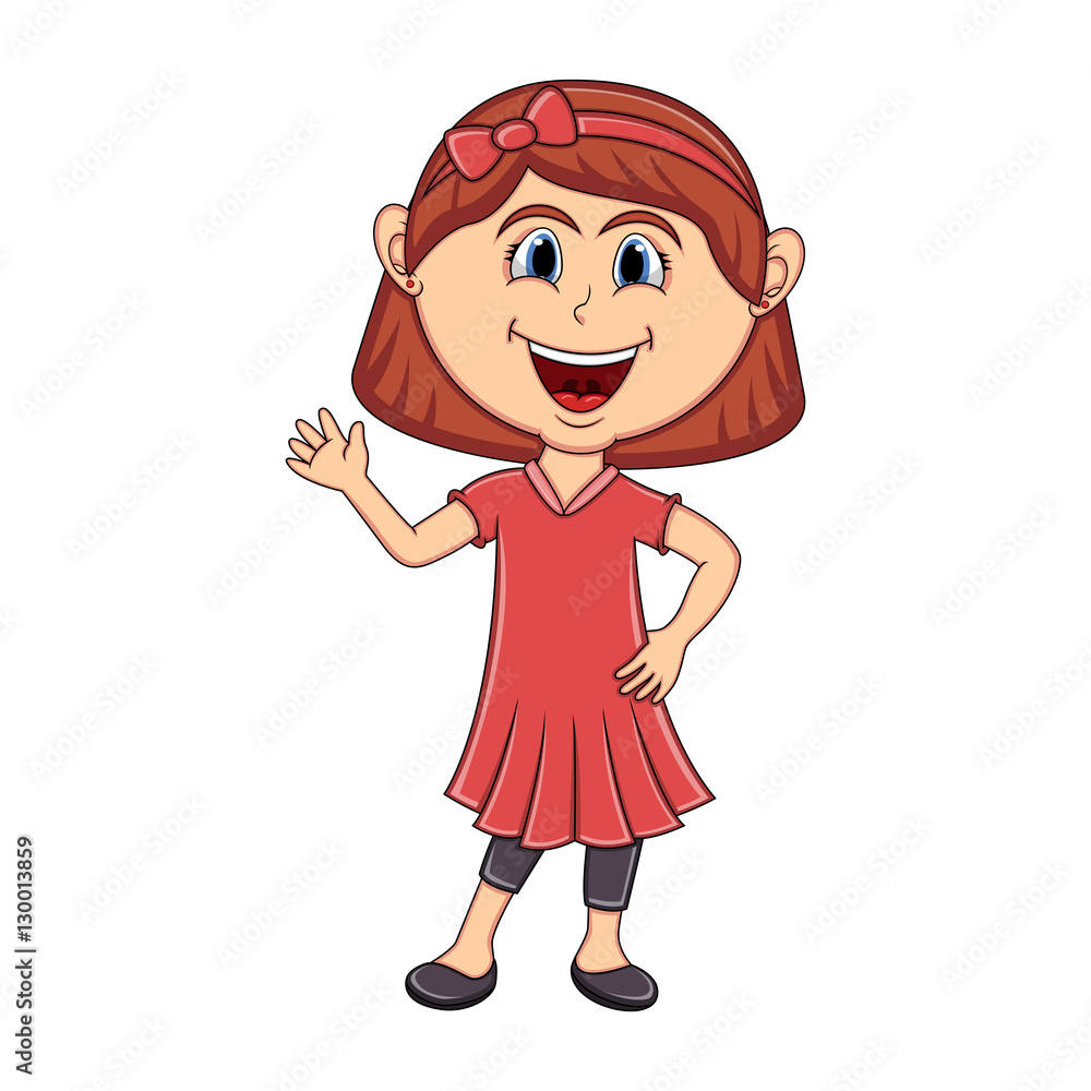 Cartoon Girl Waving Clip Art