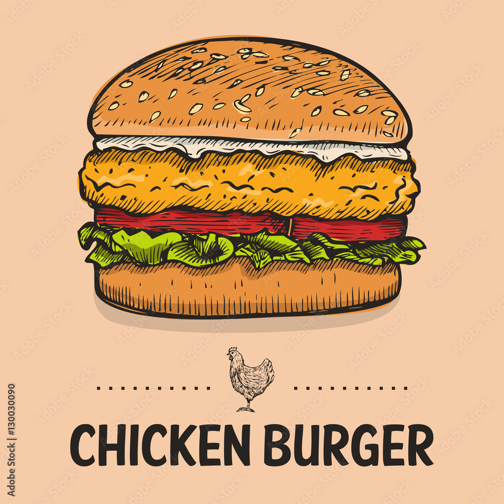 Hand Drawn Chicken Burger, vector Stock Vector | Adobe Stock