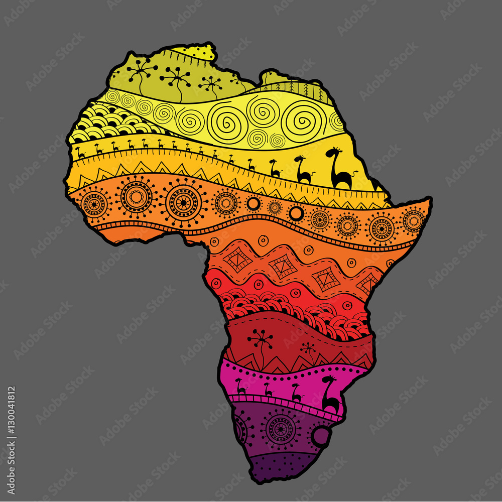 Textured vector map of Africa. Hand-drawn ethno pattern, tribal ...