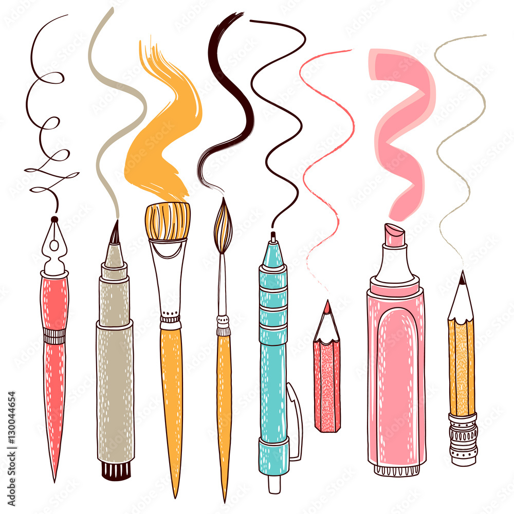 Vector writing and painting tools. Freehand drawing Stock Vector ...