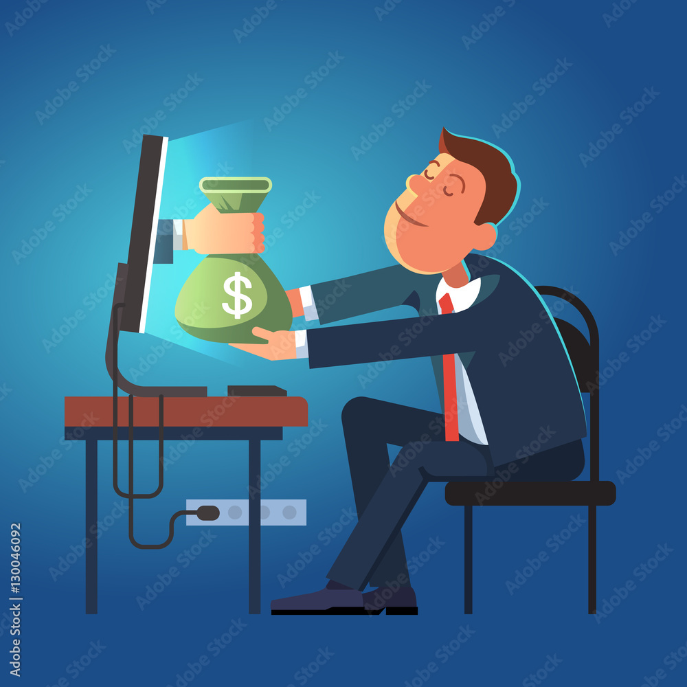 Hand giving money from a computer to businessman Stock Vector | Adobe Stock