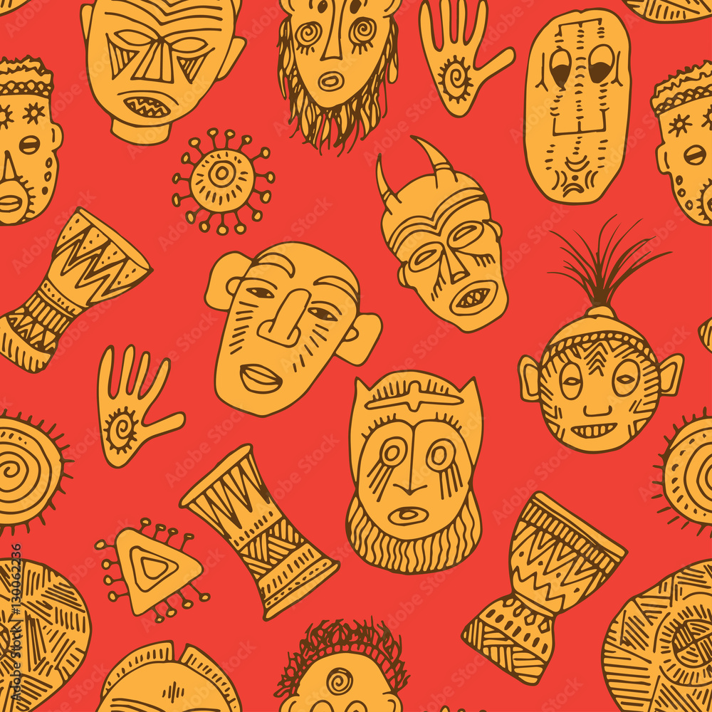 Cute background with colorful african masks Stock Vector | Adobe Stock