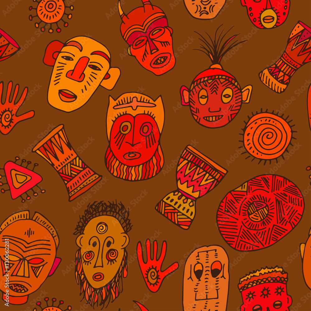 Cute background with colorful african masks Stock Vector | Adobe Stock