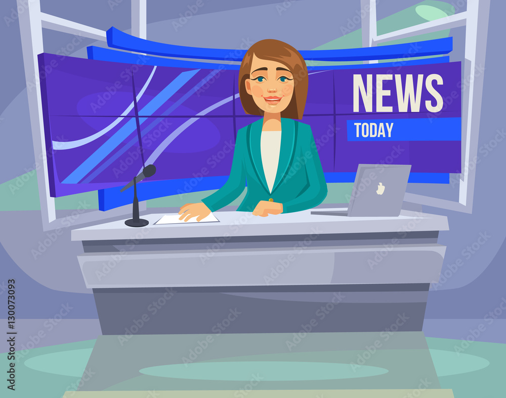 Anchorwoman character on tv. Breaking News. Vector flat cartoon ...