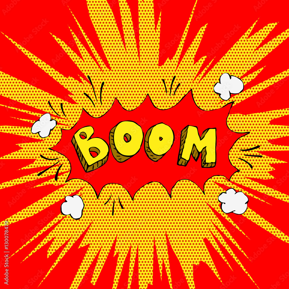 Boom! Comic style phrase on background with explosion. Design element ...