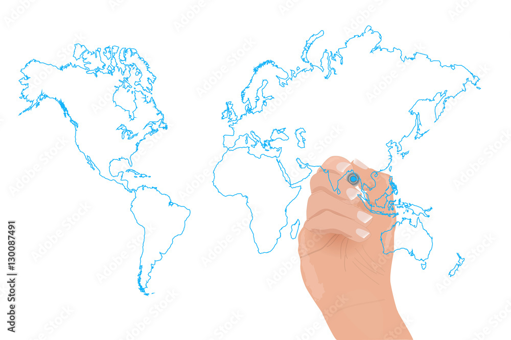 Hand Drawing World Map Illustration Stock Vector | Adobe Stock