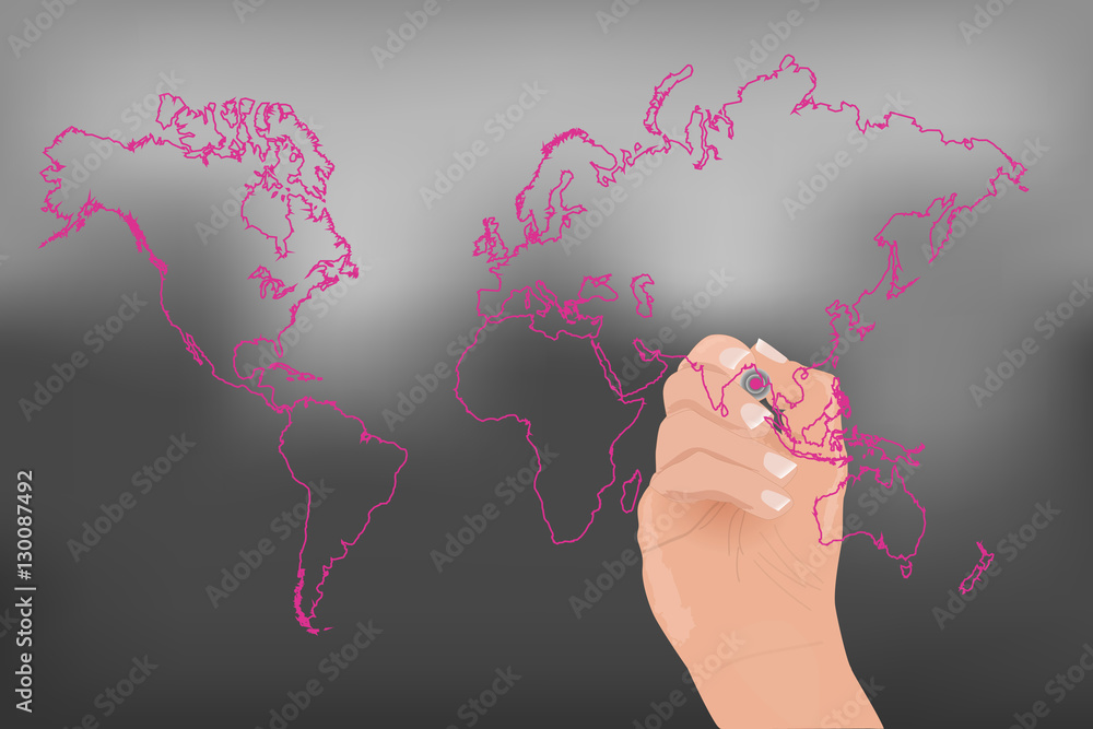 Hand Drawing World Map Illustration Stock Vector | Adobe Stock