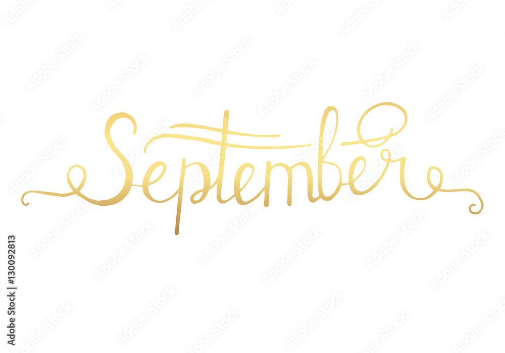 Hand drawn ink lettering Hello September isolated black on white ...