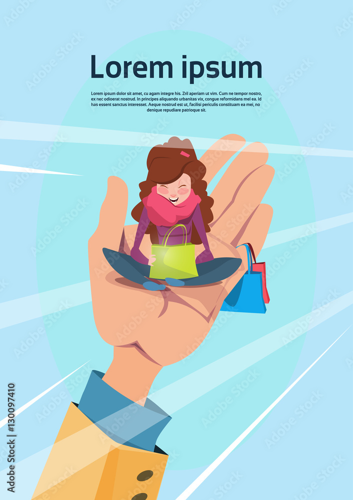 Hand Hold Woman With Shopping Bags Retail Store Sale Concept Flat ...