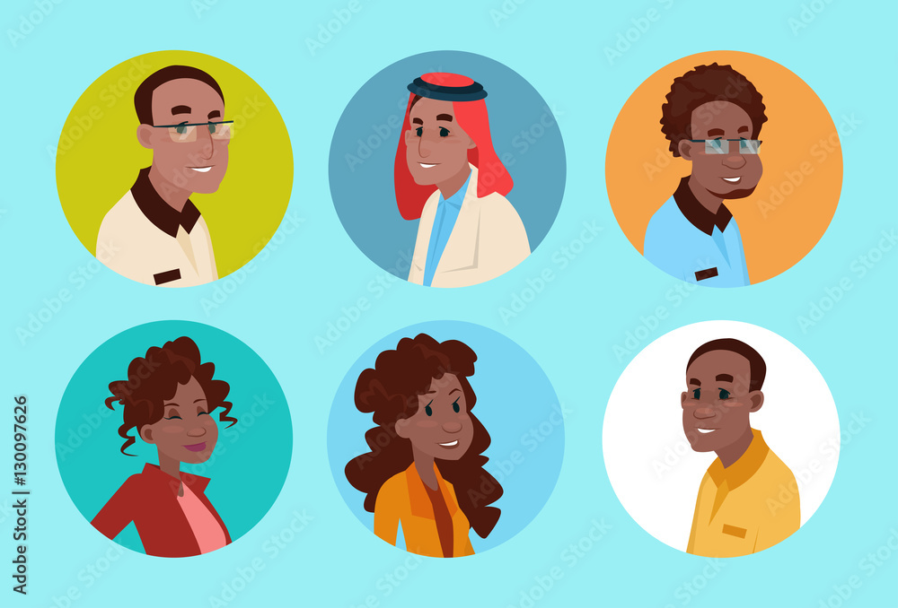 Ethnic Business People Group Icon Set Mix Race Businesspeople Team Flat ...