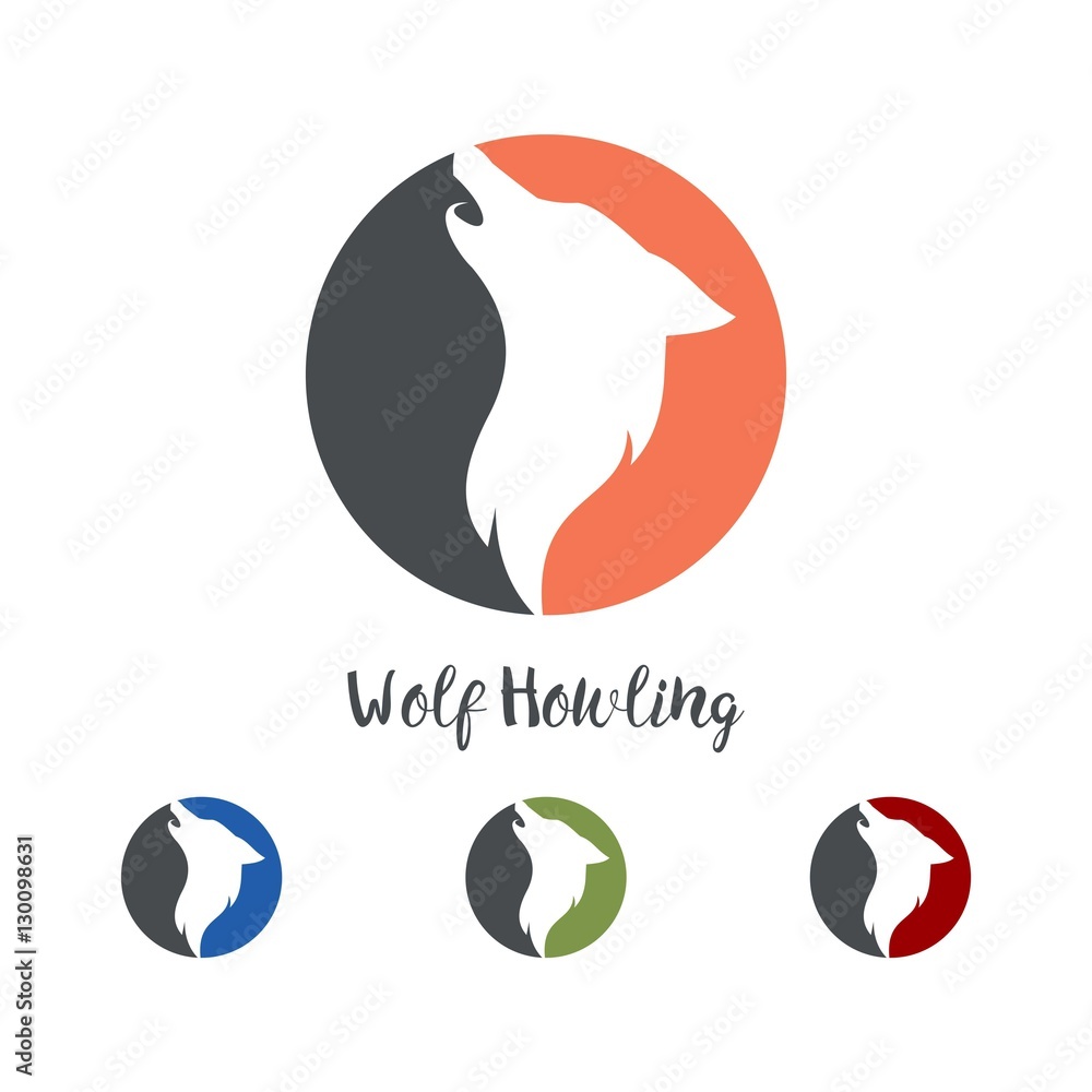 Wolf Howling Circle Design Logo Stock Vector | Adobe Stock