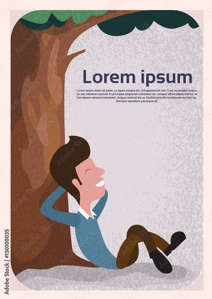 Cartoon Man Having Rest Under Tree Retro Vintage Style Flat Vector ...