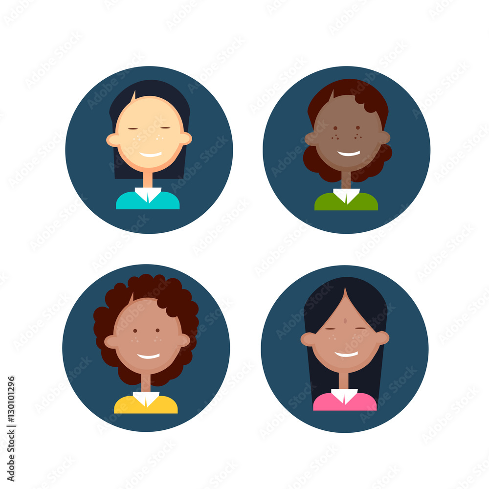Ethnic Business People Group Icon Set Mix Race Woman Businesspeople ...