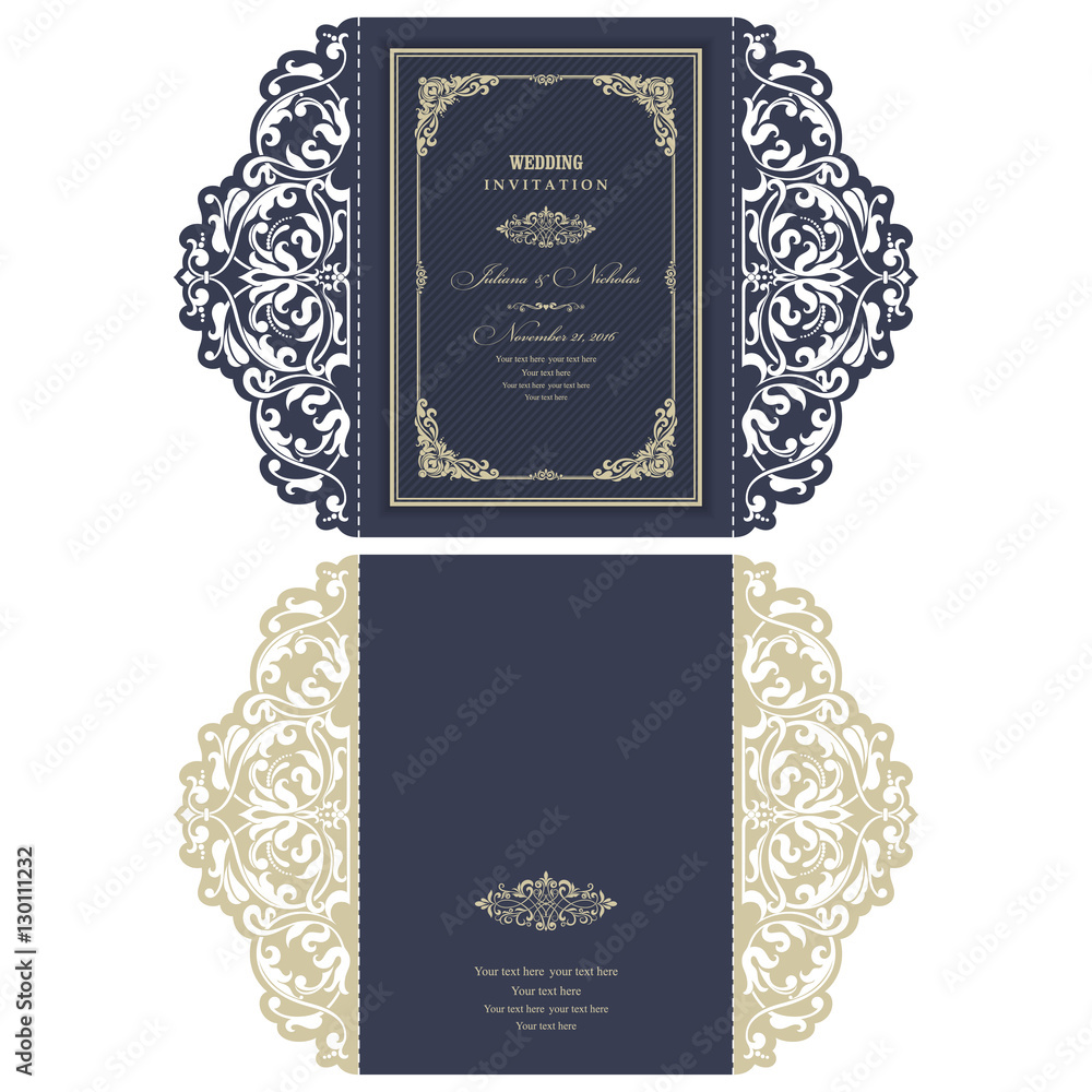 Wedding Invitation Baroque. Template for laser cutting. Open card. The ...