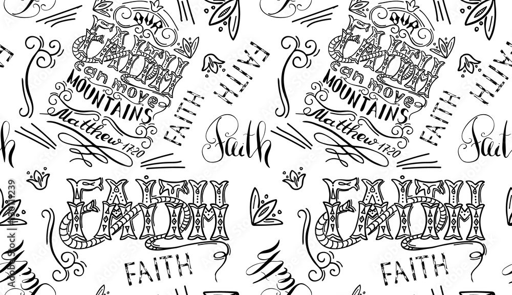Our faith can move mountains. Bible lettering. Brush calligraphy. .Hand ...