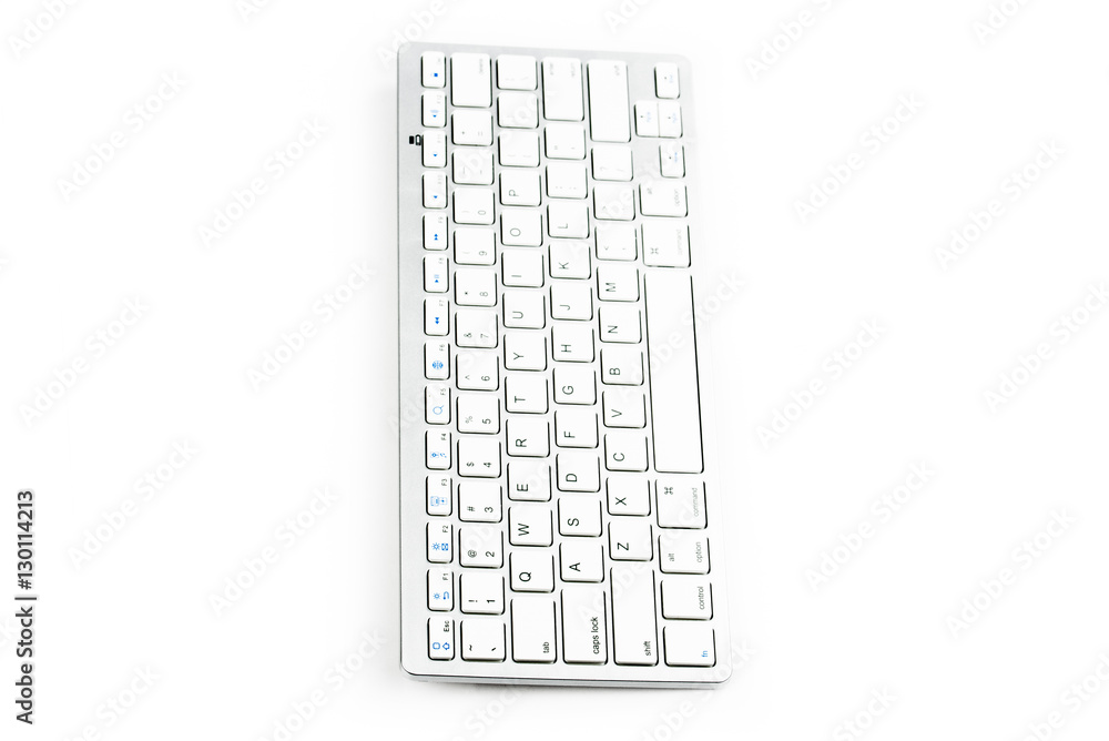 Modern aluminum computer keyboard. Wireless, blue-tooth computer ...