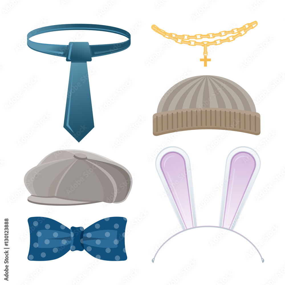 Cartoon style accessories (tie, chain, hat, cap, bow tie, bunny ears ...