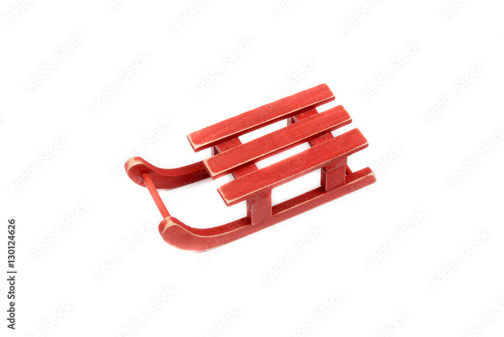 Red wooden sled, isolated,white background. Winter, Christmas, New Year ...