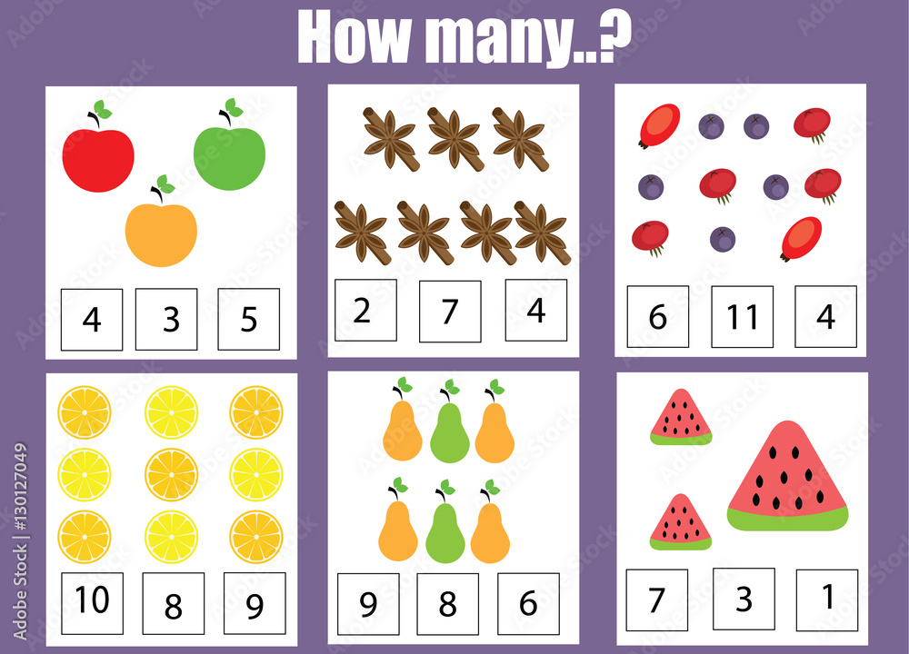 Counting educational children game, kids activity worksheet. How many ...