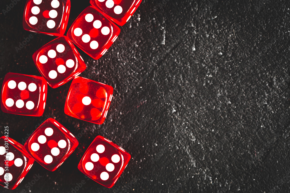 risk concept playing dice at dark background top view Stock-Foto ...