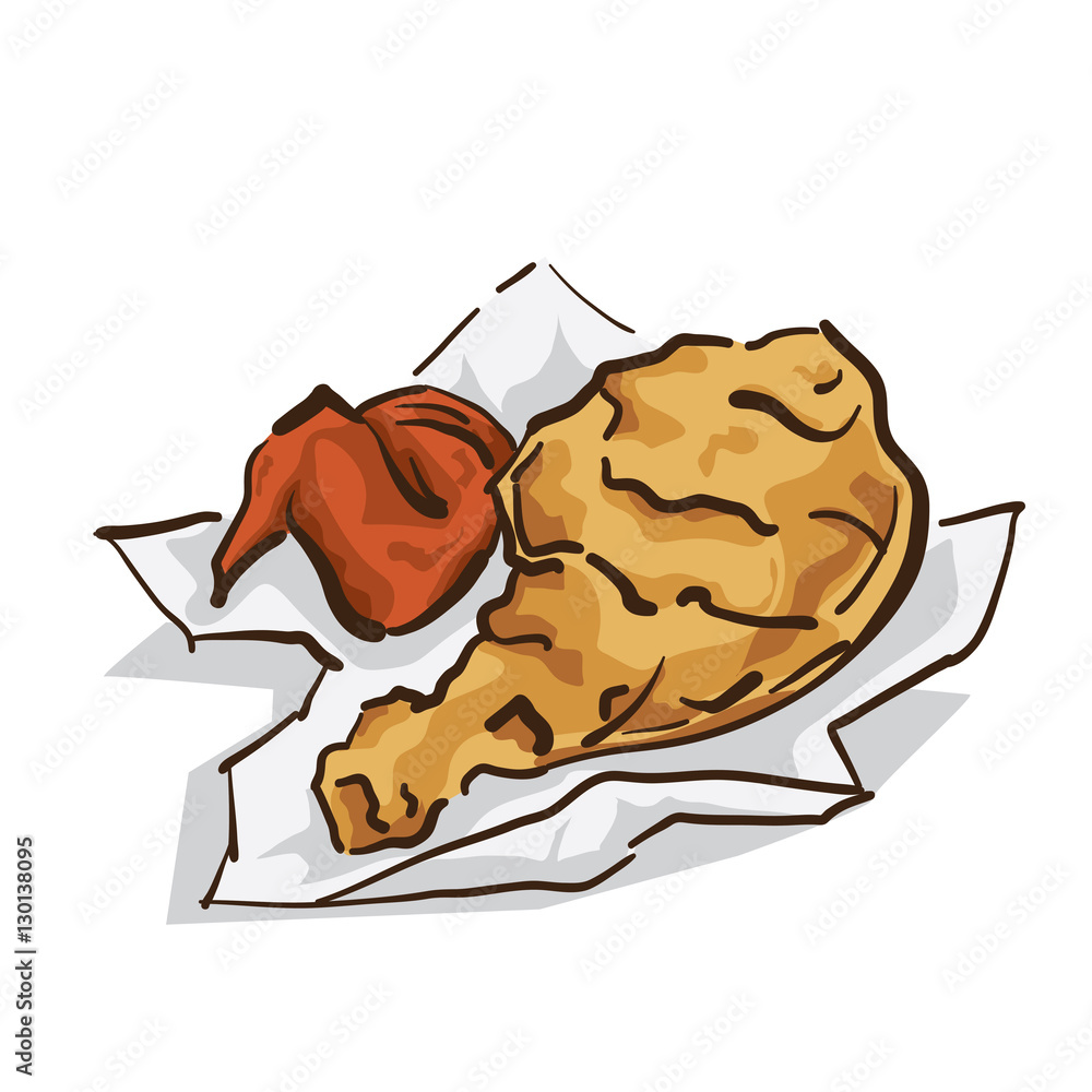 food fried chicken drawing graphic design objects Stock Vector | Adobe ...