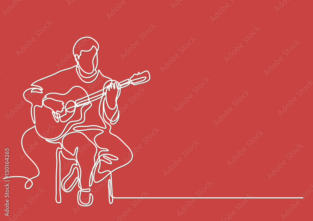 continuous line drawing of sitting guitarist playing guitar Stock ...
