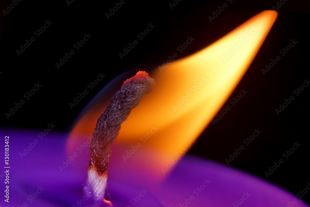 Purple candle flame at night macro Stock Photo | Adobe Stock