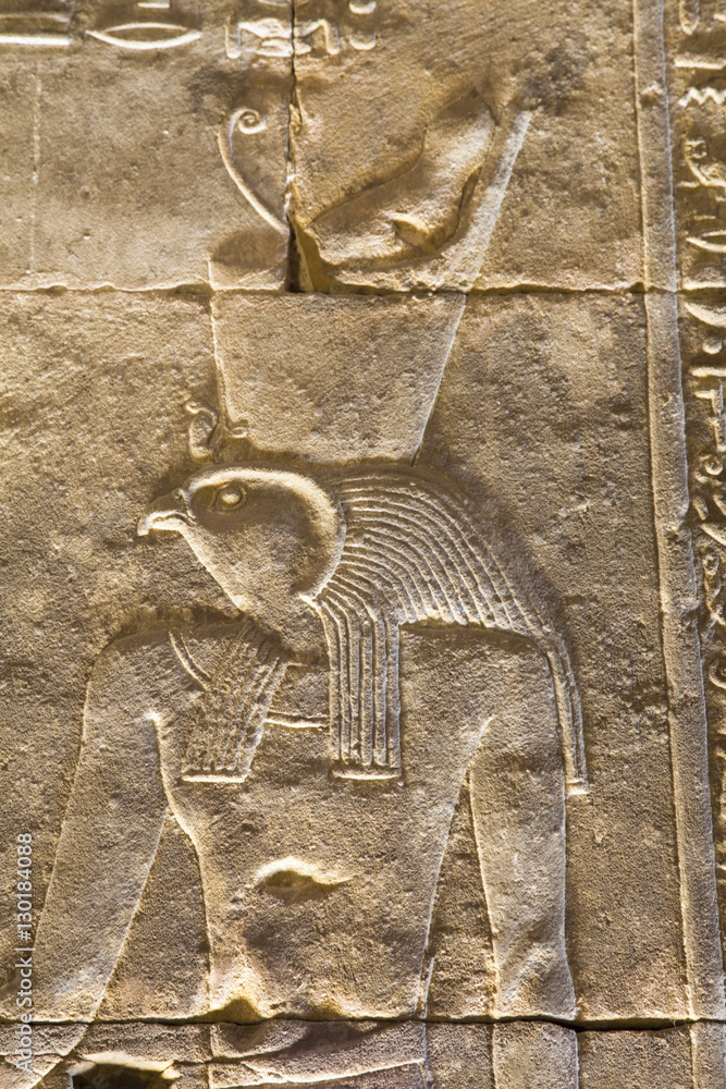 Relief of the God Horus, Temple of Horus, Edfu, Egypt Stock Photo ...