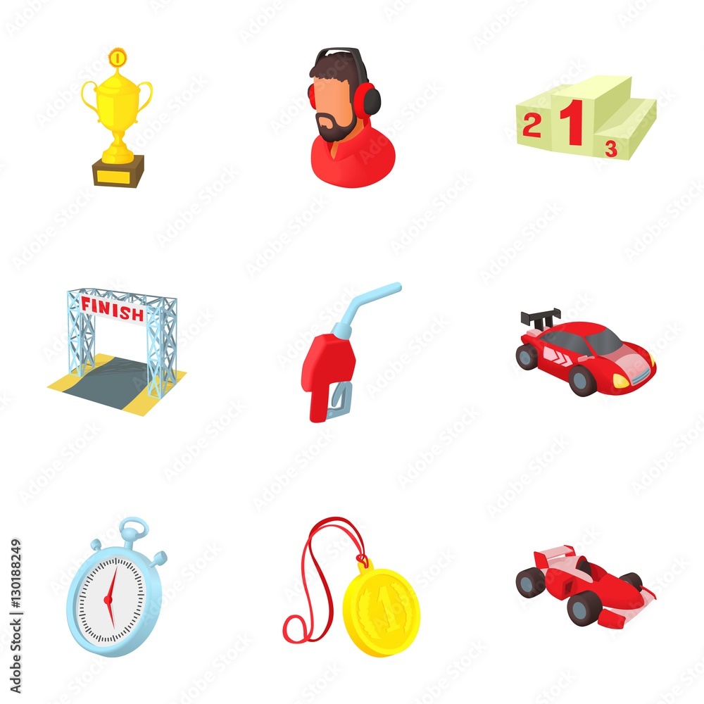 Race cars icons set. Cartoon illustration of 9 race cars vector icons ...