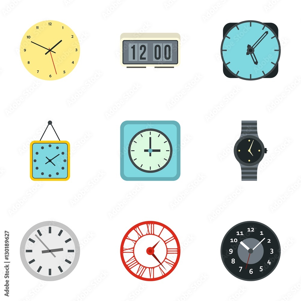 Clock icons set. Flat illustration of 9 clock vector icons for web ...