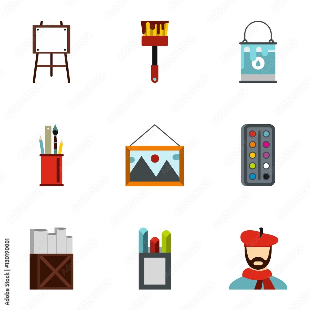 Paint drawing icons set. Flat illustration of 9 paint drawing vector ...