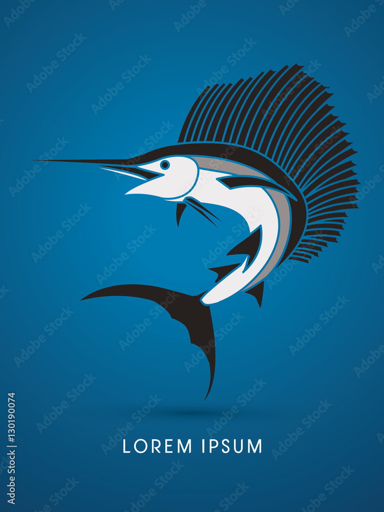 Sailfish Jumping, designed using black and white colors graphic vector ...
