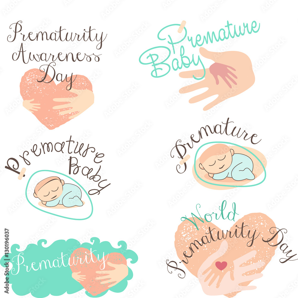Set of logotypes and icons for Prematurity Day and Premature baby Stock ...