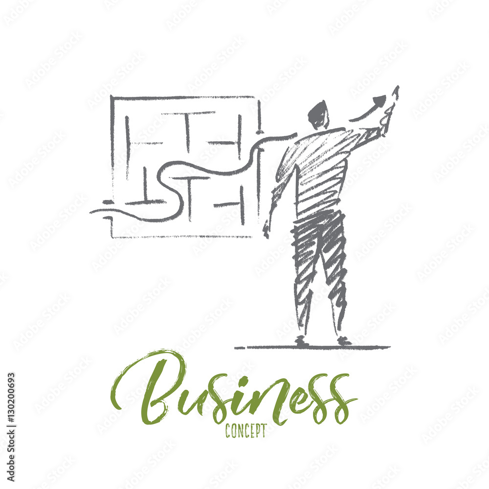 Vector hand drawn business concept sketch. Bisinessman standing ...