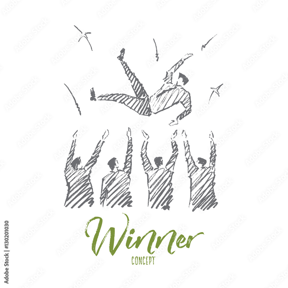 Vector hand drawn Winner concept sketch. Business people greeting and ...