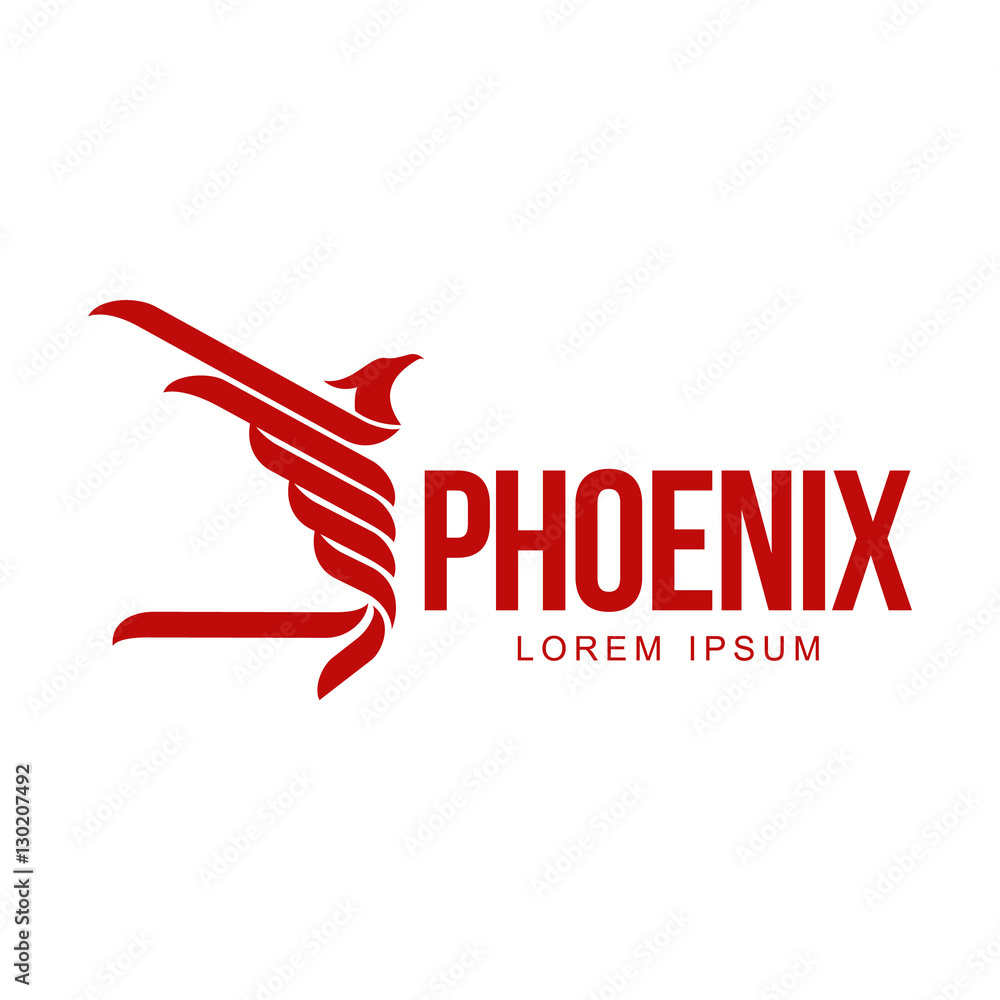 Stylized graphic phoenix bird flying with expanded wings logo template ...