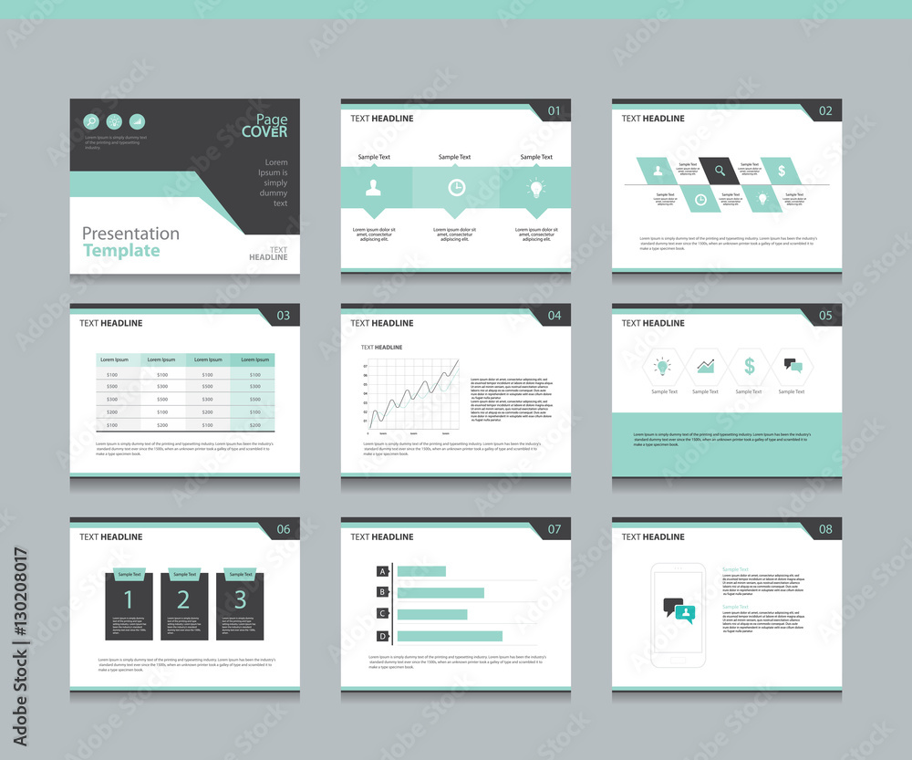 Page layout design template for business presentation page with page ...