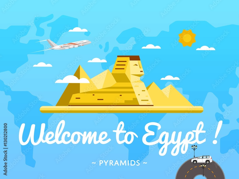 Welcome to Egypt poster with famous attraction vector illustration ...