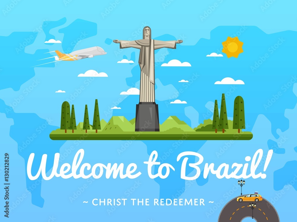 Welcome to Brazil poster with famous attraction vector illustration ...