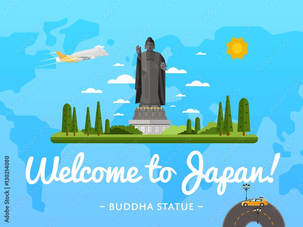 Welcome to Japan poster with famous attraction vector illustration ...