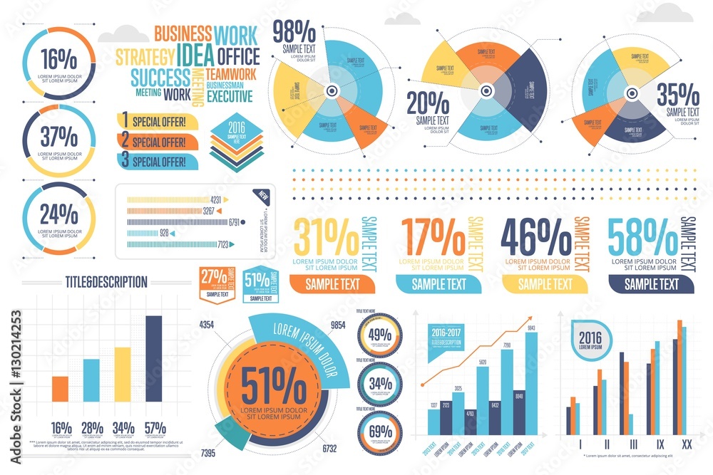 Business infographics set with different diagram vector illustration ...