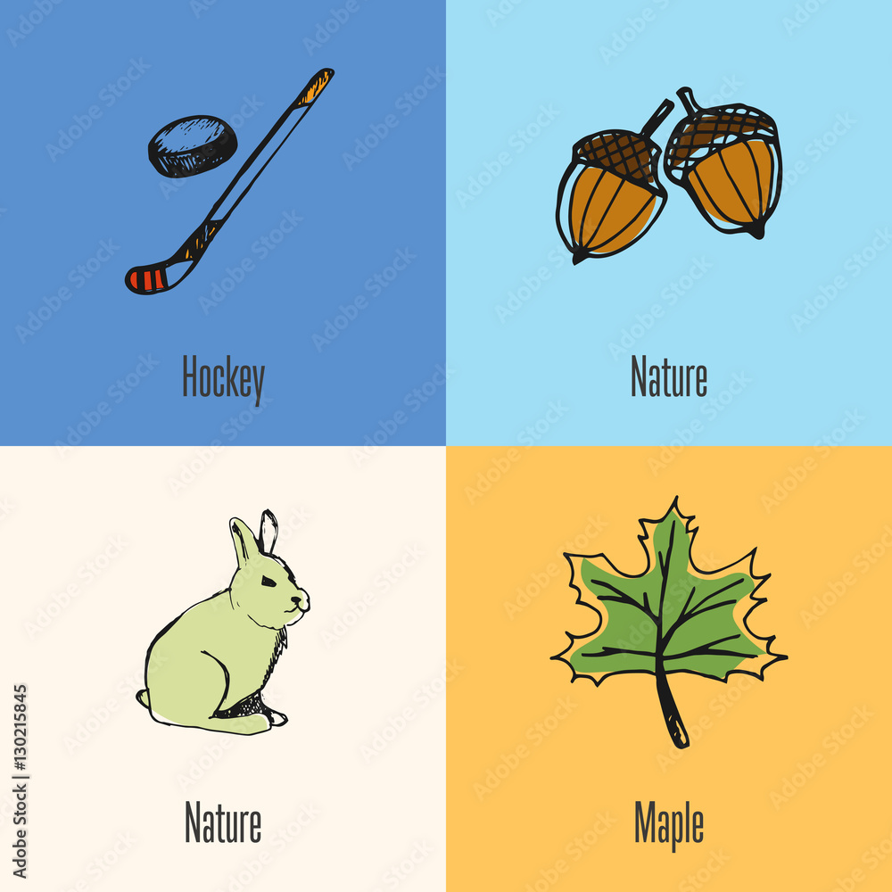 Canadian National Symbols Ice Hockey Stick And Puck Acorns Maple canadian-national-symbols-ice-hockey-stick-and-puck-acorns-maple